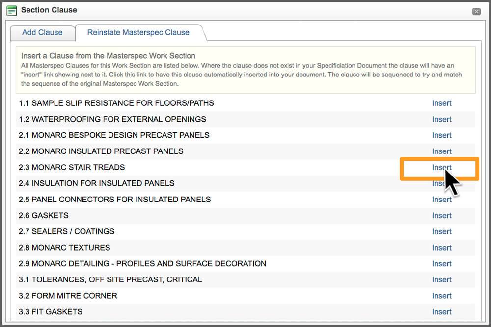 Create, Add or Delete a Clause - Masterspec